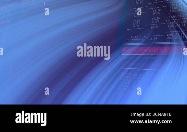 Abstract blue wave moving revealing UI with red File ENCRYPTION banner ...