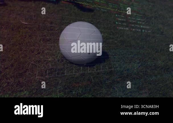 3D overlay forming around soccer ball before player's cleat compressing ...