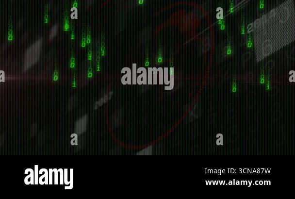 Red pattern appearing triggers binary streams falling and flickering ...