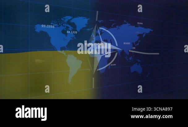 Opening grid map, NATO emblem rotating, Ukrainian wave sliding, labels ...
