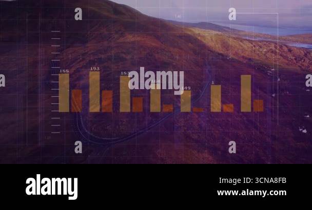 Fade-triggered bars rising and filling over hillside, line graph ...