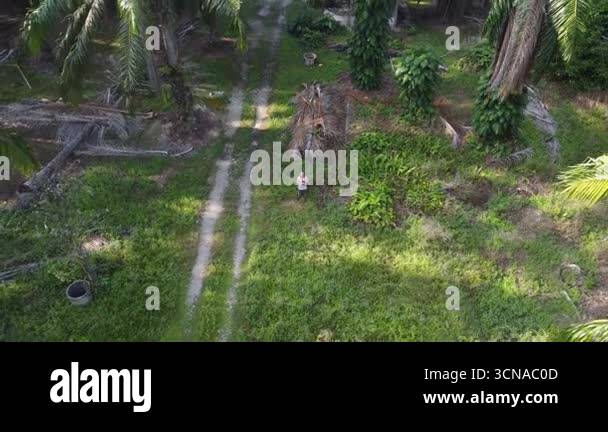Aerial footage of a man model flying drone around the residence houses ...