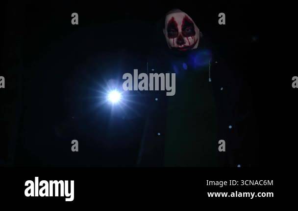 Bloody Scary mask with flashlight in the dark .Screamer effect. Creepy ...