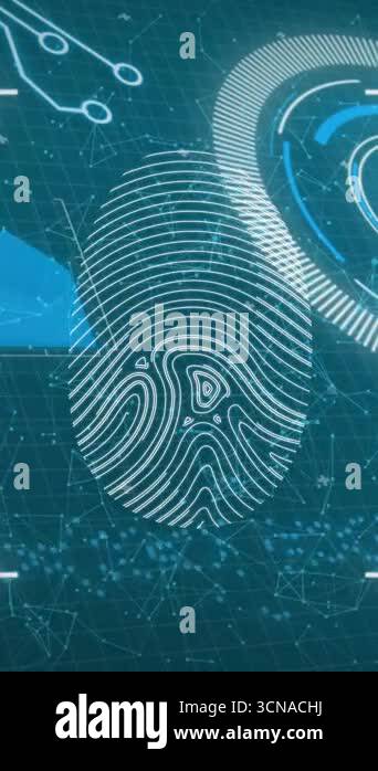 Animation of biometric fingerprint scanner over interface with data ...