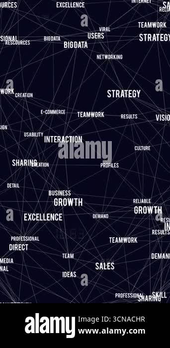 Animation of network of connections with digital words. global ...