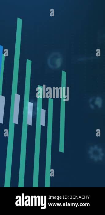 Animation of colorful bar and line graphs on dark digital background ...
