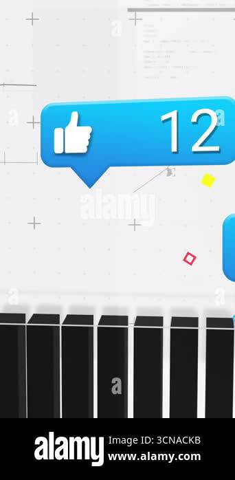 Social media notifications over abstract data charts and graphs ...