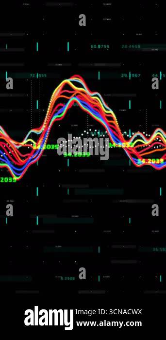Animation of data and colourful graph processing over grid on black ...