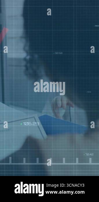 Financial graph animation over diverse business people working in ...