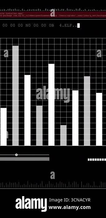 Animation of white graph over data processing on black background ...