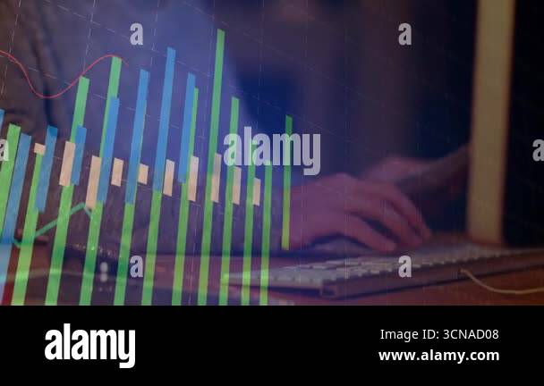 Analyst typing on keyboard starting chart overlay while analyzing ...