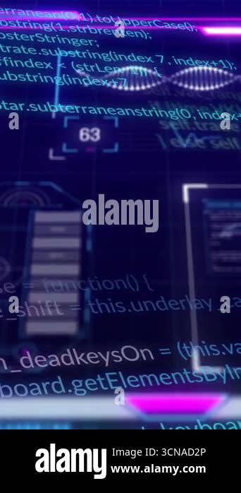 Processing digital code, futuristic interface with neon lights in ...