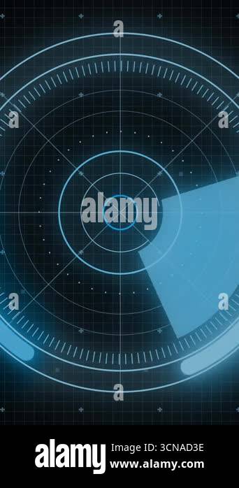 Animation of scope scanning and digital data processing over black background. Global digital ...