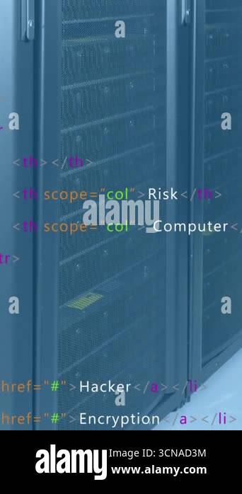The video depicts a computer data processing concept where data is animated over a transparent ...