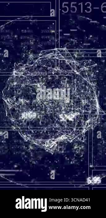 Animation of data processing on screens and globe with connections. Global networks, digital ...