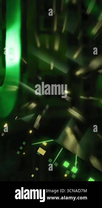 Animation of circuit board and data processing over computer servers. Global business ...