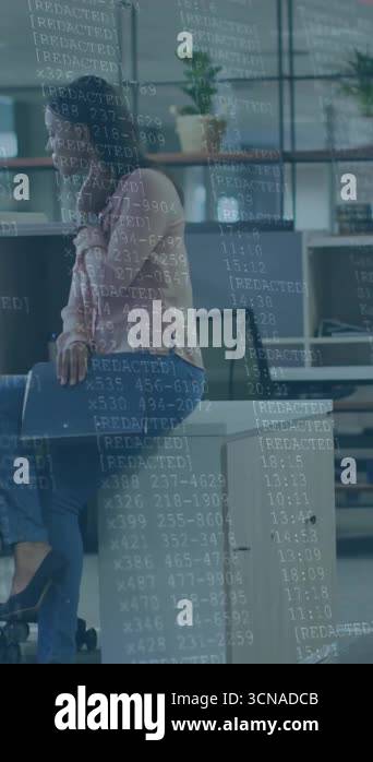 Business professionals working at office with digital data overlay ...