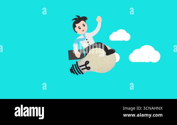 Animated illustration of a businessman flying inside a glowing light ...