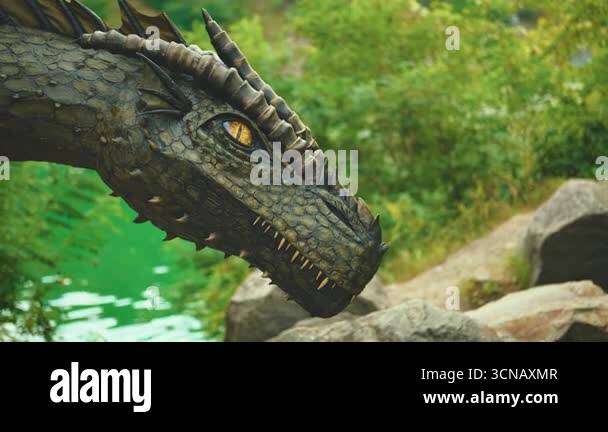 Fantasy portrait real dragon head close-up sharp teeth beautiful eyes ...