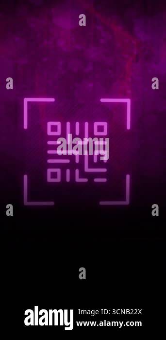 Animation of neon qr code with lines over black background. global ...