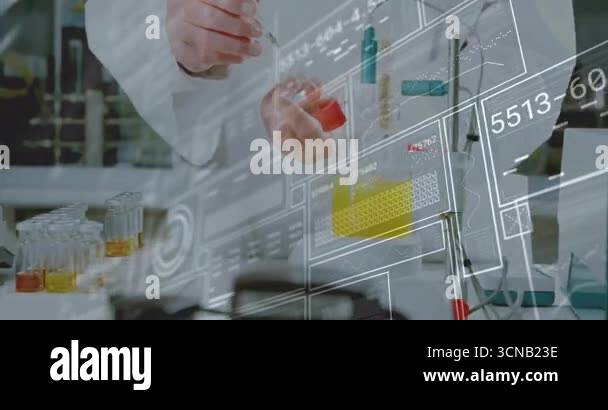 Lab tech initiating test by drawing from red-capped vial, wiring ...