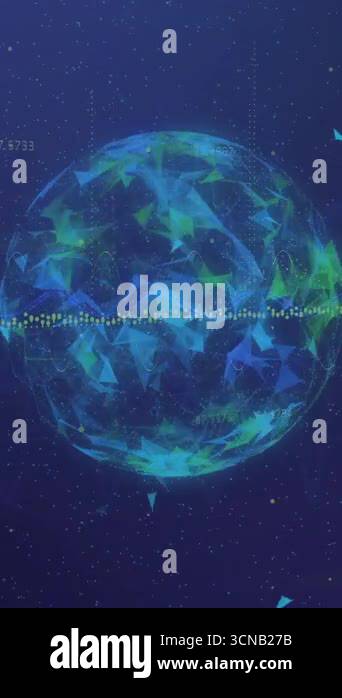 Animation of network of connections and globe over data processing on ...