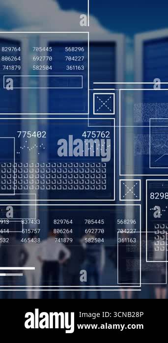 Animation of data processing over computer servers. Global networks ...