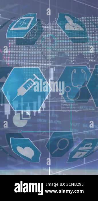 Animation of ball made of medical icons spinning with graphs rolling ...