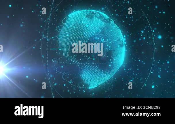 Faint teal grid forming sphere starting rotating globe drifting ...