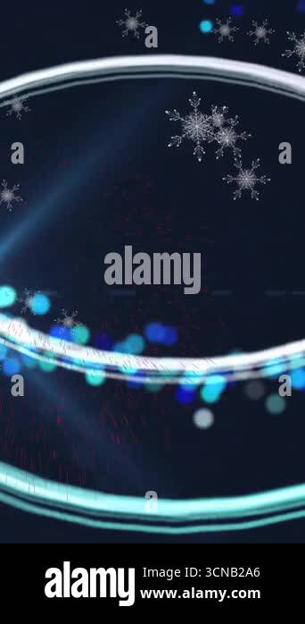Animation of christmas tree decoration over stars falling on black ...