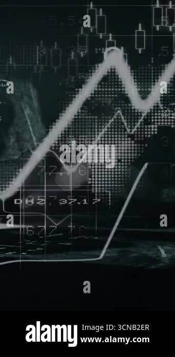 Animation of graphs, map and mathematical equation and diagrams against ...