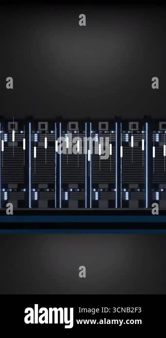 Data processing animation over server racks in data center, showcasing ...