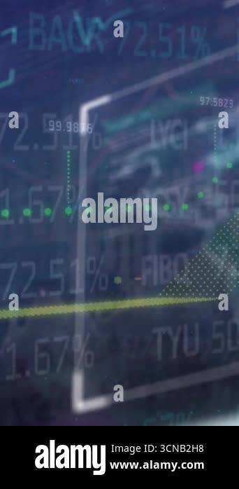 Animation of financial data processing and statistics over world map ...