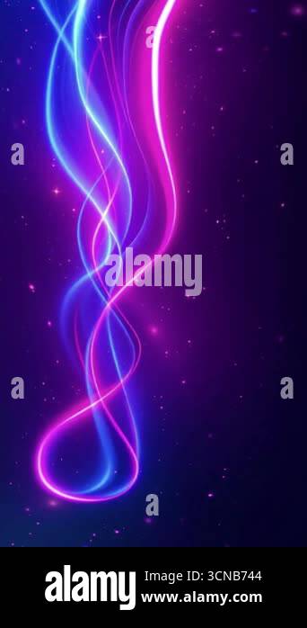 Abstract Glowing Neon Light Wave Illustration with Sparkling Particle ...