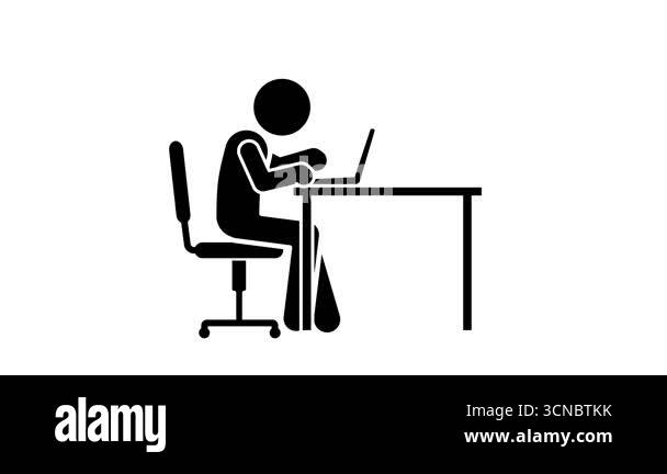 Animated stick figure working while typing on laptop Stock Video ...