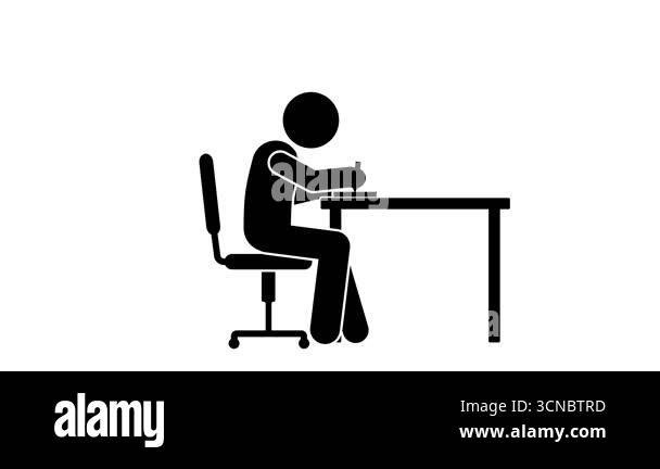 Stick figure man sitting at desk writing animation Stock Video Footage ...