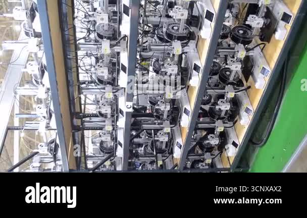 Many 3D printers printing object. 3D printers simultaneously printing ...