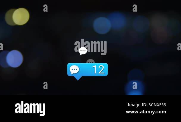 Solitary blue chat bubble emerging from blurred lights, animating ...