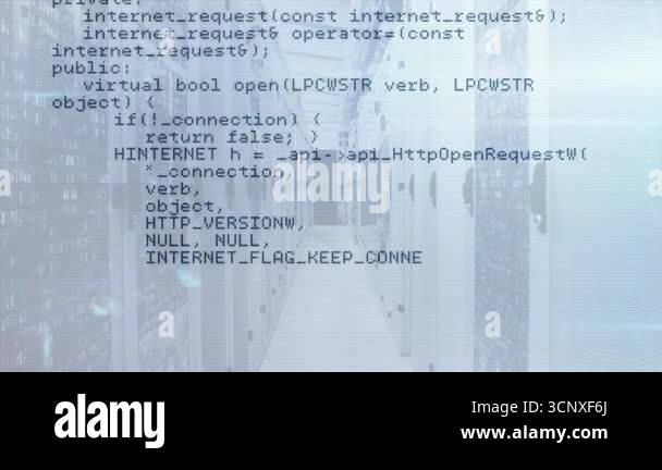 On start fading C++ code overlay scrolling, running HTTP loop, computing line intersections ...