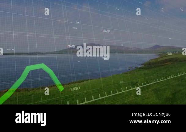 When 3D grid fading in, green line emerging and oscillating to ...