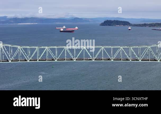 Astoria Megler Bridge Columbia river Pacific Northwest aerial drone ...