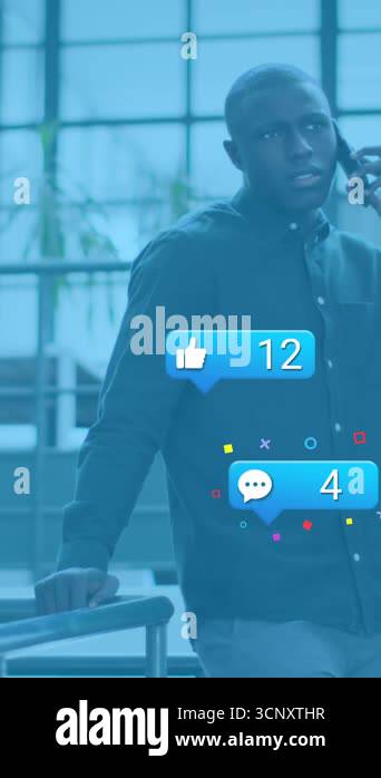Animation of social media reactions over african american man in office ...