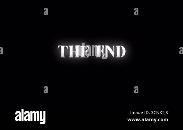 The End title with RGB split glitch and glow on black background ...