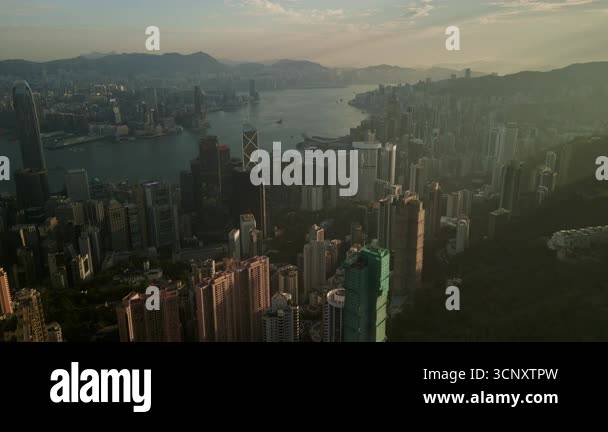 Aerial view of Hong Kong with Victoria Harbour and modern skyscrapers ...