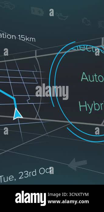 Dashboard display showing navigation and speed, futuristic electric car ...