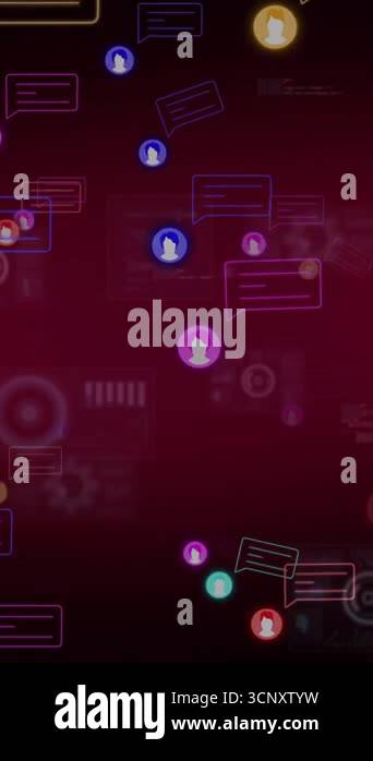 Floating colorful chat bubbles and social media icons over digital ...