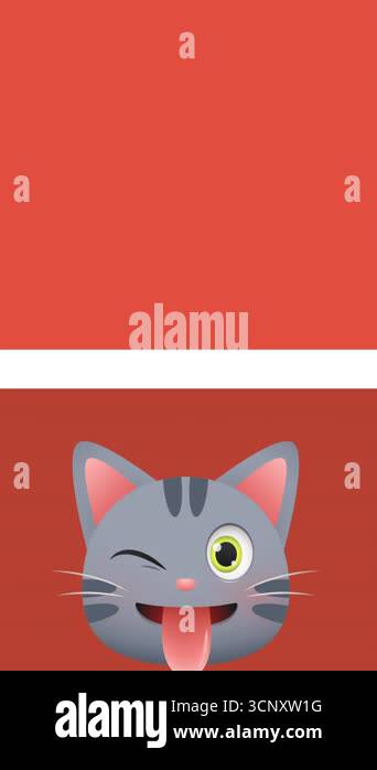 Animation of cute cats on red and white checkered background. animal ...