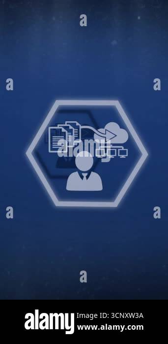 Network connections and data processing animation over blue background ...