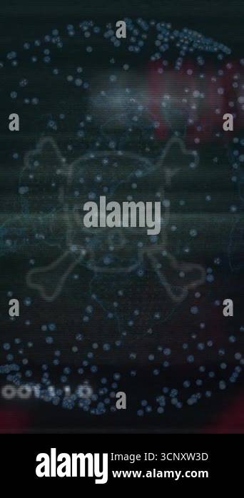 Skull and crossbones with binary code and circuit patterns in digital ...