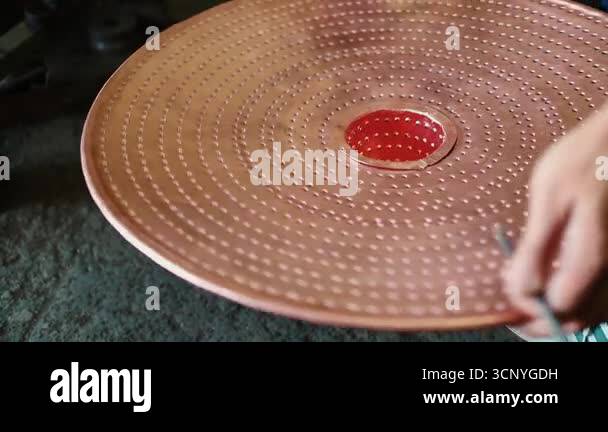 Traditional coppersmith workshop for copper brewing pots manufacturing ...